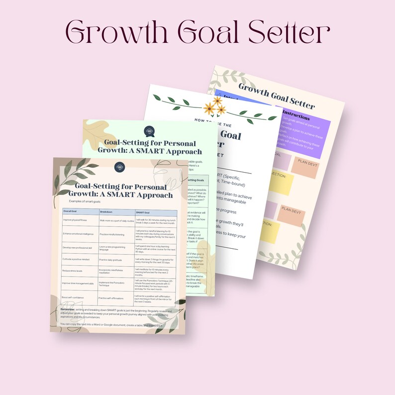 Growth Planner, Goal Setting Worksheet, Personal Development Plan ...