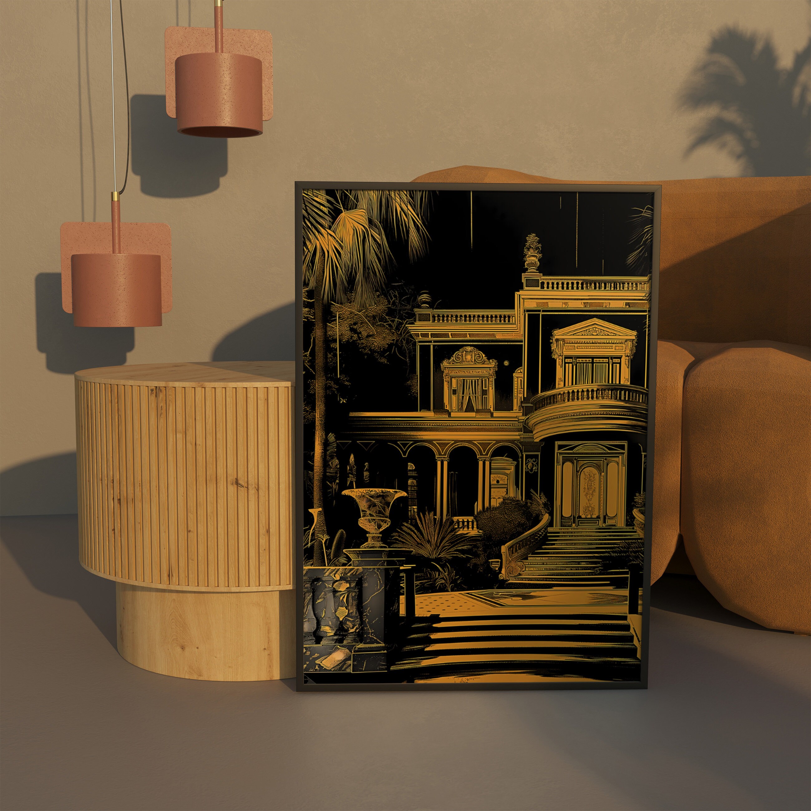 80s Mansion Poster, Gold & Black Mansion, Mansion Poster, Retro Poster ...