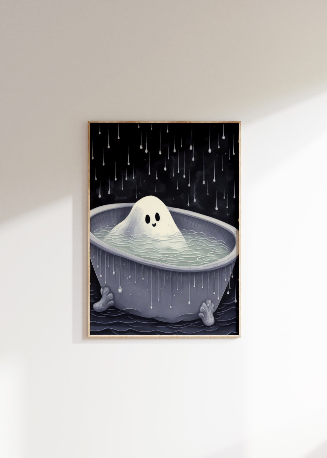 Cute Ghost Poster, Cute Ghost in the Bath, Ghost Bathroom Poster ...
