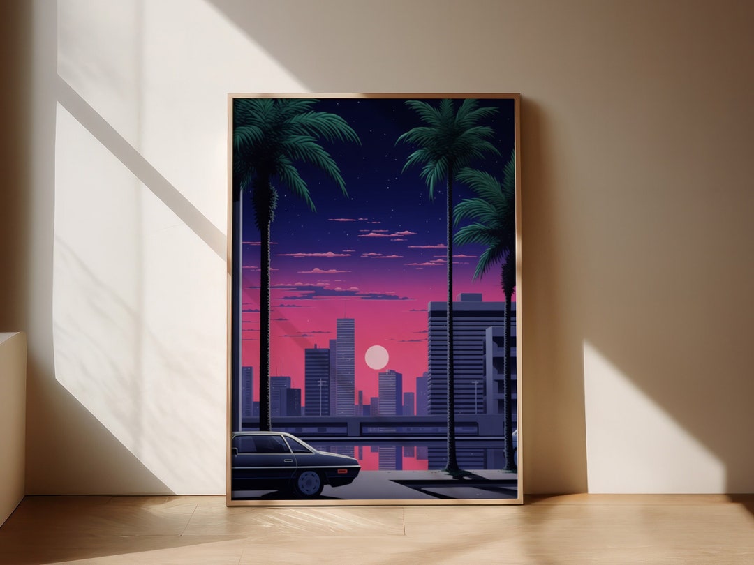 City Pop Night Poster, Vintage City Pop Poster, Modern Landscape Art ...