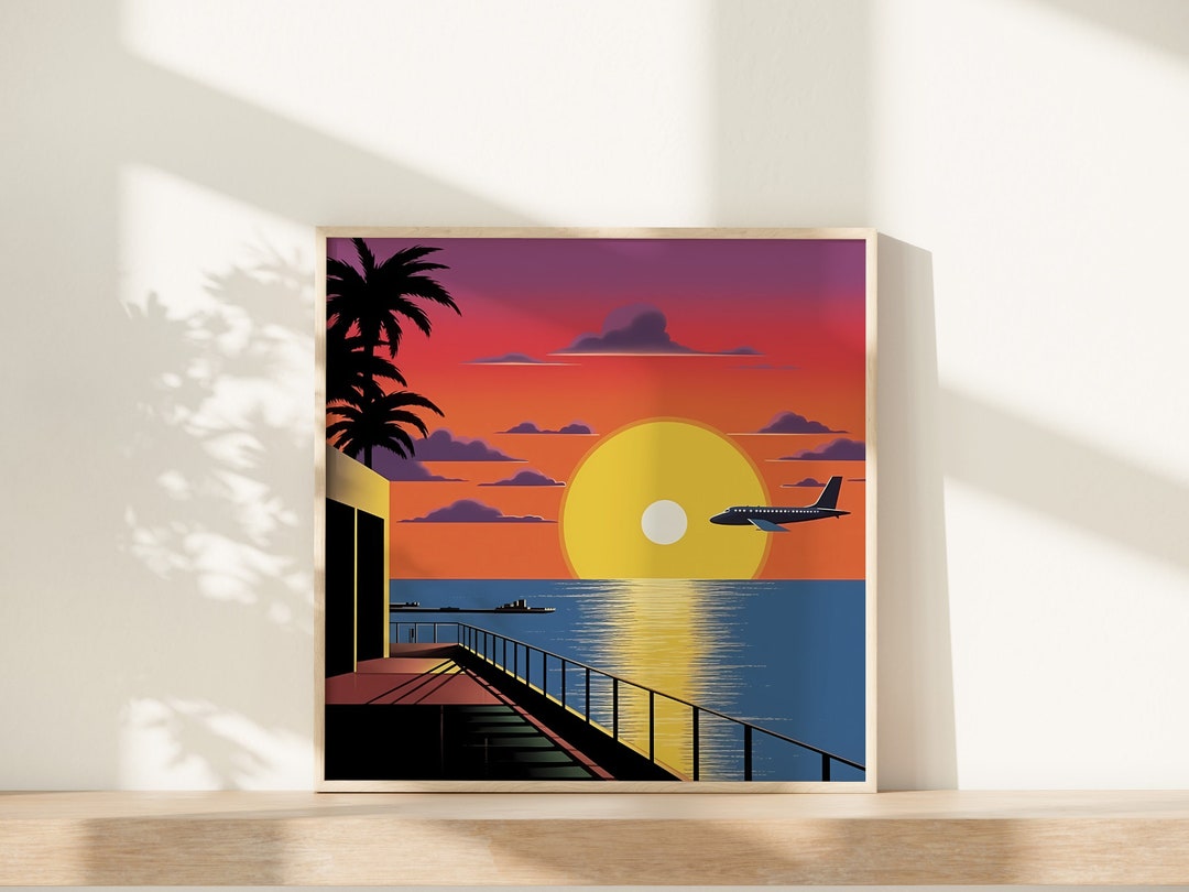 City Pop Sunset Poster, Vintage Sunset Poster, Modern Landscape Art ...