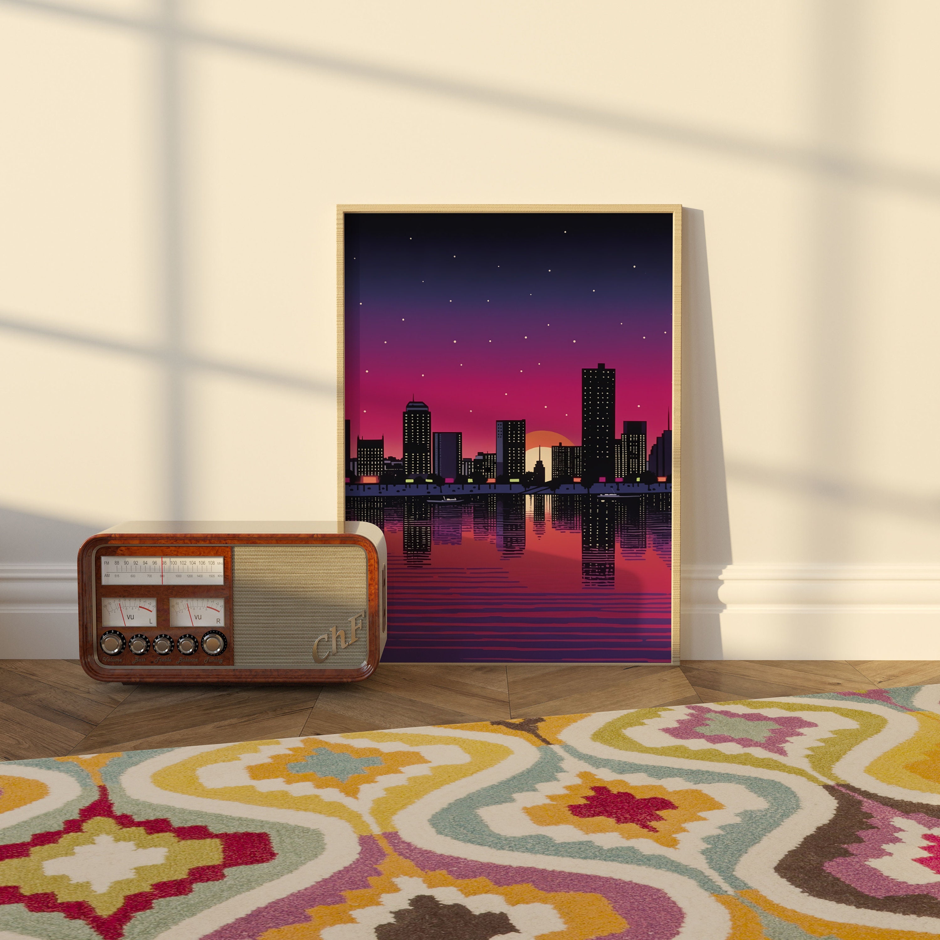 City Pop Skyline Poster, Retro Cityscape, Modern Landscape Art, City ...