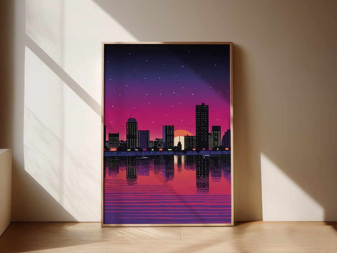 City Pop Skyline Poster, Retro Cityscape, Modern Landscape Art, City ...