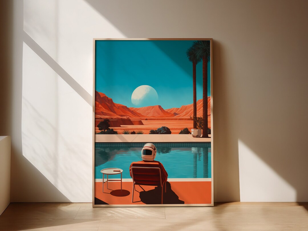 Retro Futurism Poolside Poster, Astronaut Pool Poster , Retro Futurism ...