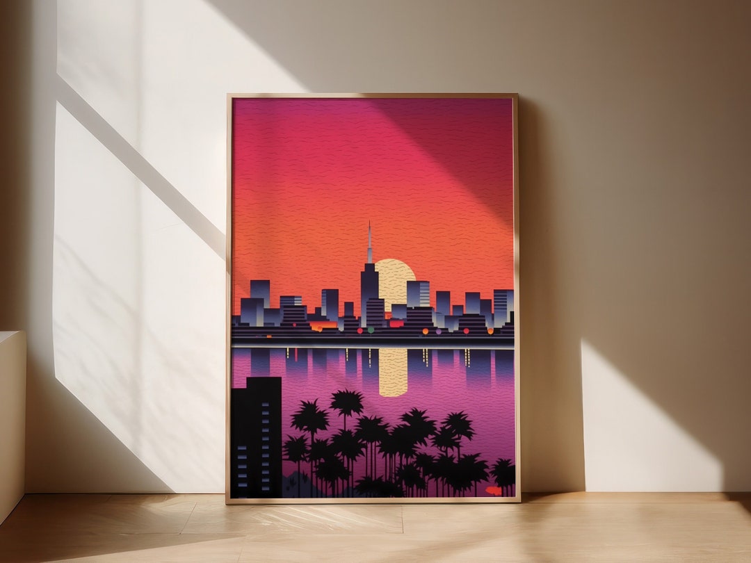 City Pop Skyline Poster, Retro Cityscape, Modern Landscape Art, City ...