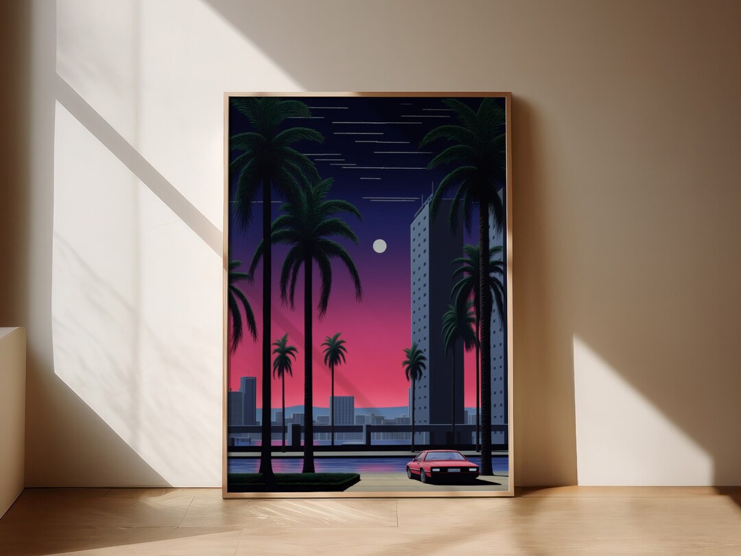 City Pop Night Poster, Vintage City Pop Poster, Modern Landscape Art ...