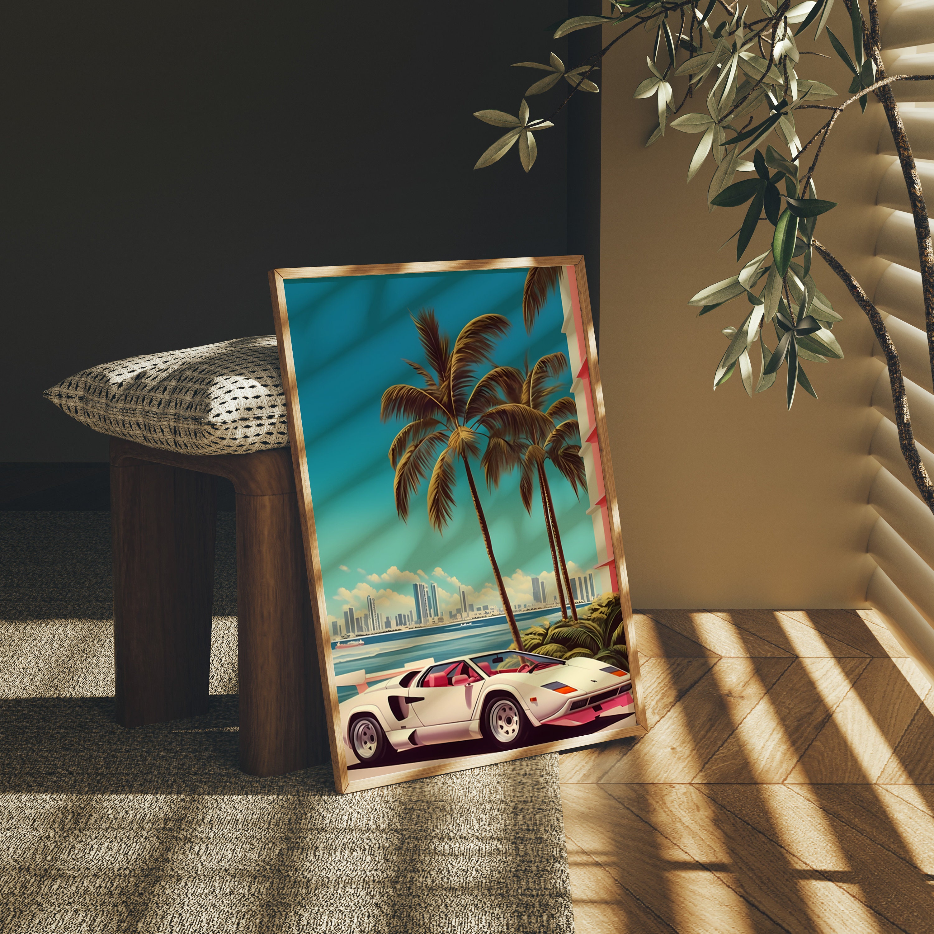 Retro Miami Skyline Poster, Vintage Car Poster, City Pop Style Poster ...