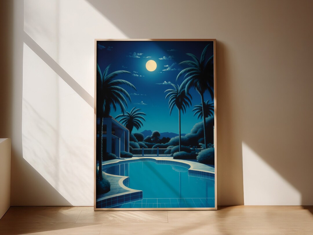 City Pop Moon Poster, Modern Landscape Art, City Pop Poster, Retro ...