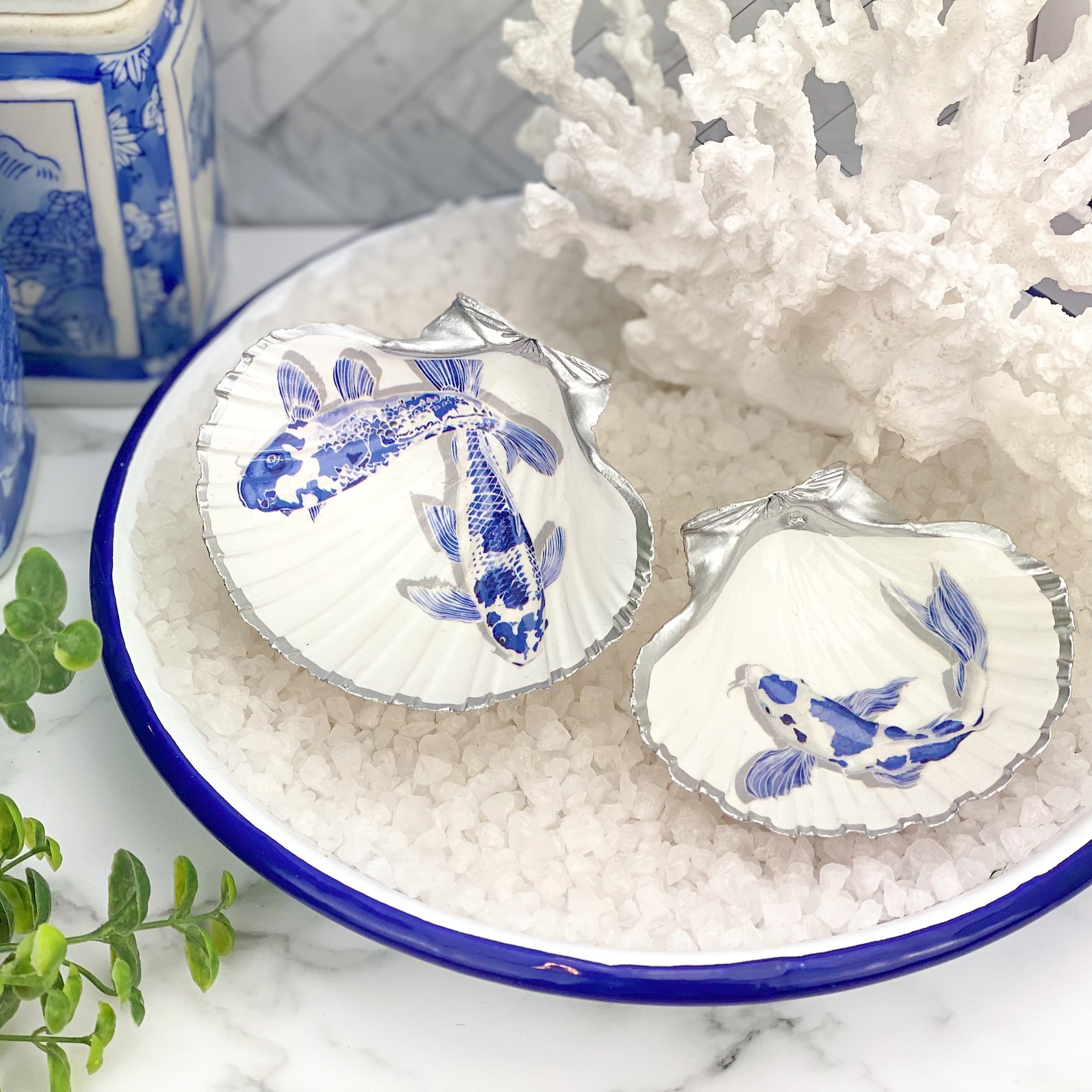 Koi Fish Scallop Shell set A Trinket/ring Dish Silver - Etsy