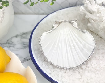 Eggshell Blue & Gold, Large Scallop Shell W. Oyster and Pearls. Trinket ...