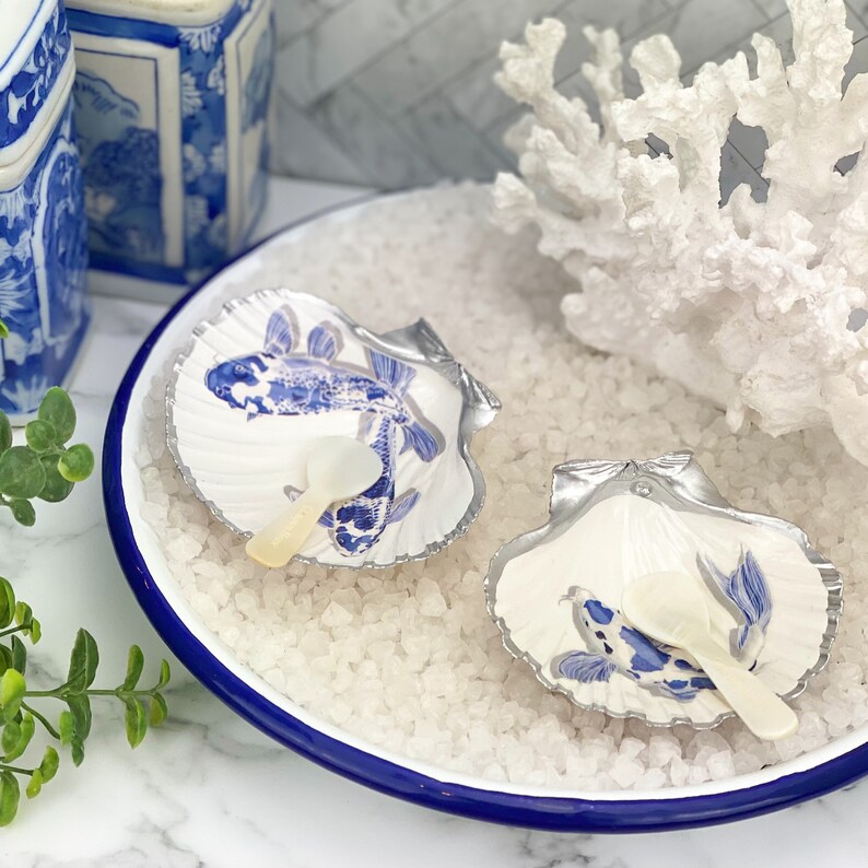 Koi Fish Scallop Shell set A Trinket/ring Dish Silver - Etsy