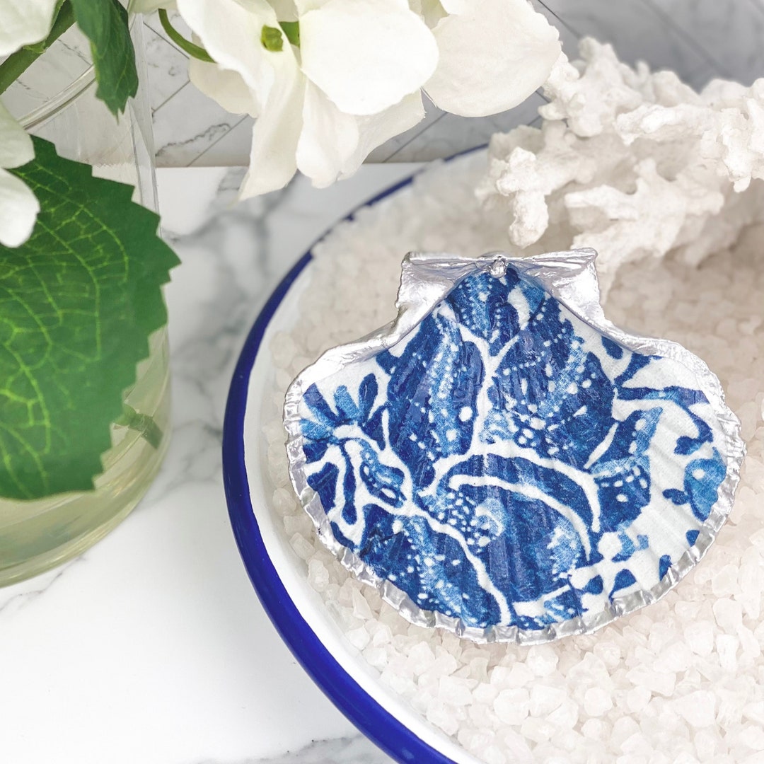 Blue Batik Scallop Shell Trinket/ring Dish Silver - Etsy