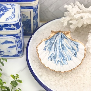 Blue Coral Scallop Shell Trinket/ring Dish Gold - Etsy