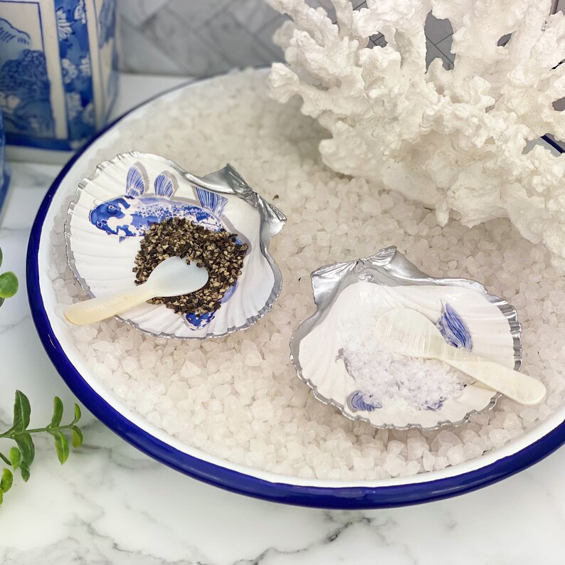 Koi Fish Scallop Shell set A Trinket/ring Dish Silver - Etsy