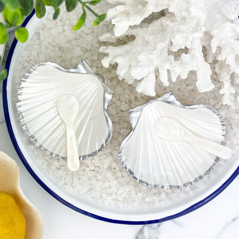 Silver Salt & Pepper Scallop Shell Set With Shell Carved Spoons - Etsy