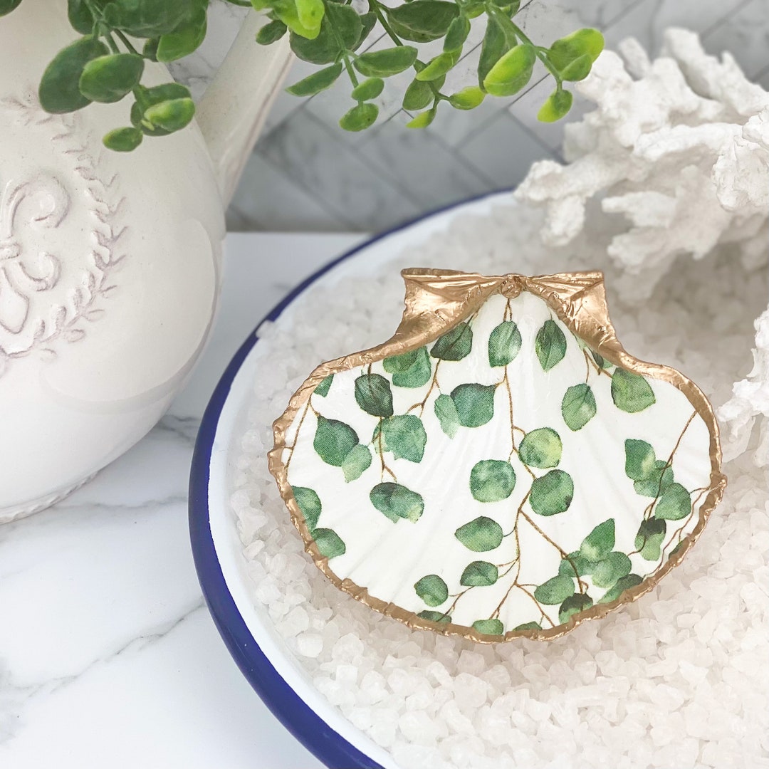 Eucalyptus Scallop Shell Trinket/ring Dish Gold - Etsy