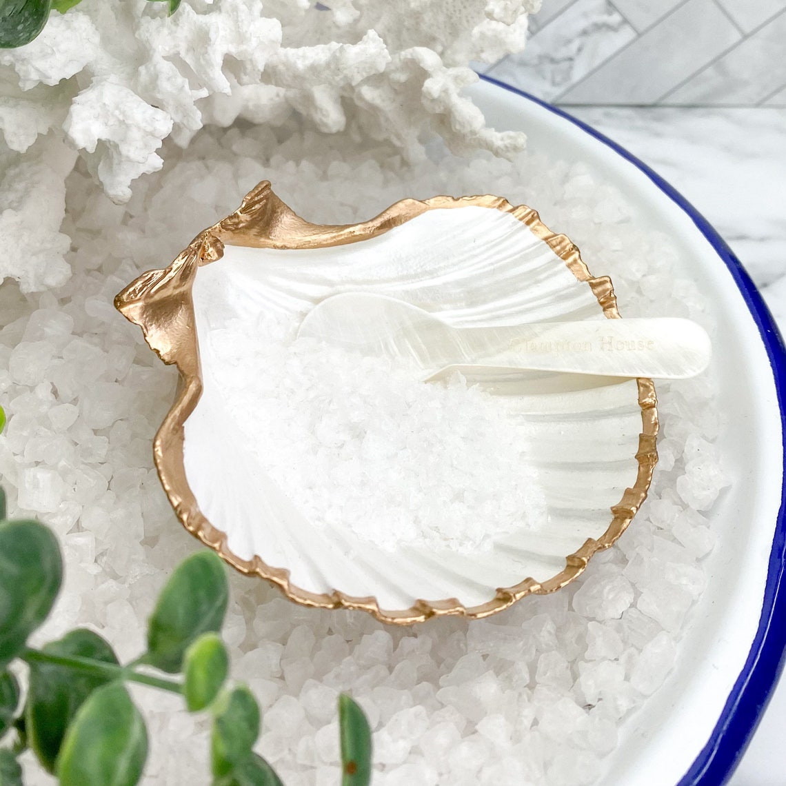 Gold Salt & Pepper Scallop Shell Set With Shell Carved Spoons - Etsy