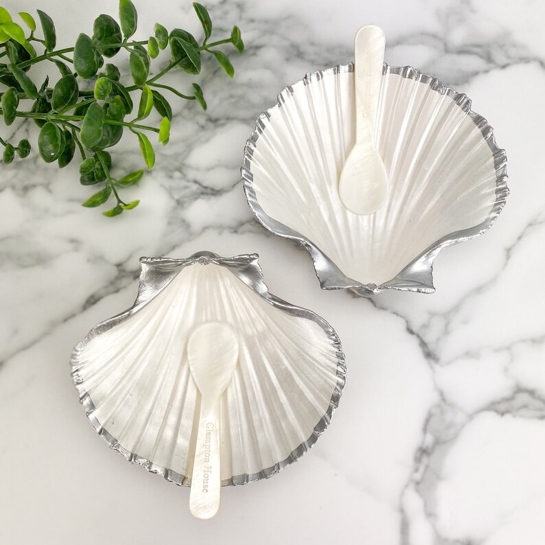 Silver Salt & Pepper Scallop Shell Set With Shell Carved Spoons - Etsy