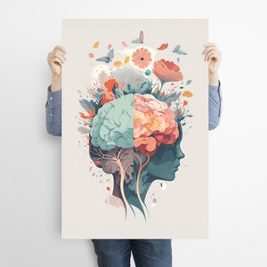 Floral Brain Mind Poster Psychologist Office Poster, Wall Art for ...