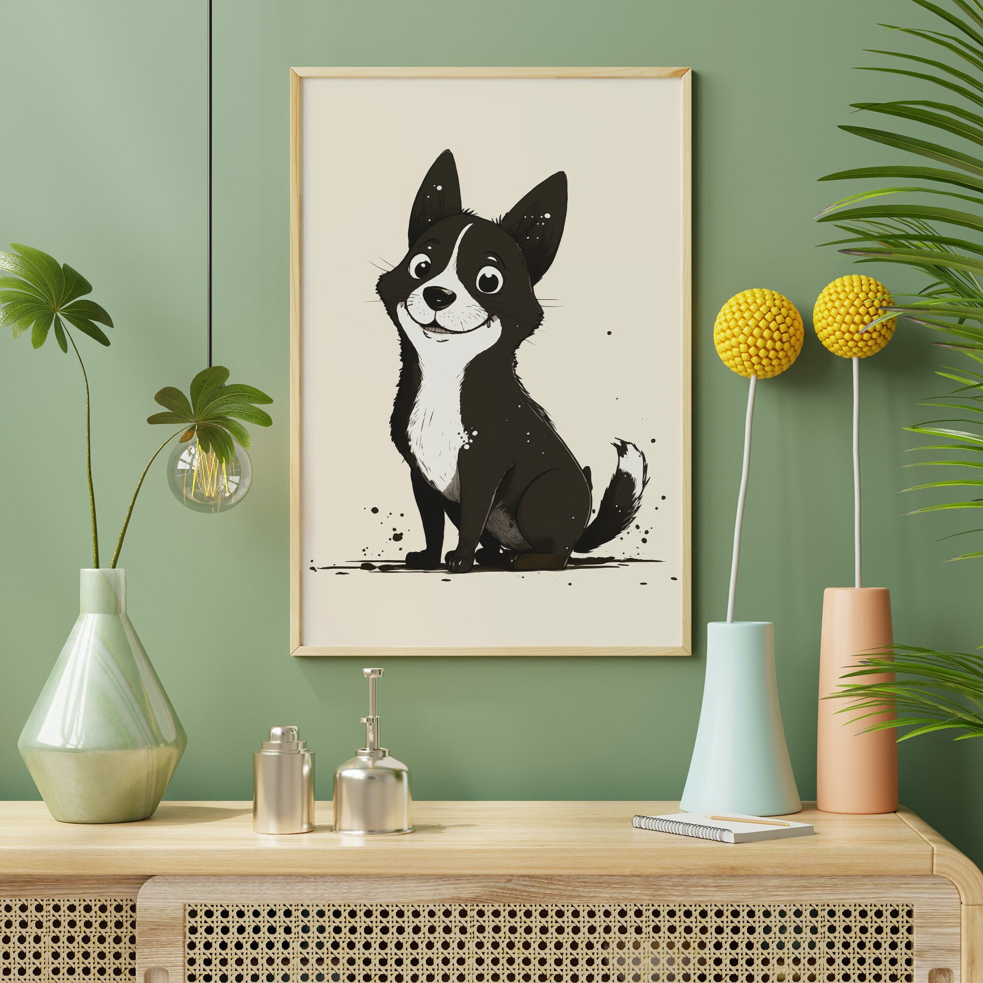 Black and White Dog Poster Ghibli Miyazaki Style Animals Digital ...