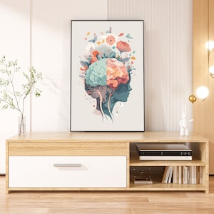 Floral Brain Mind Poster Psychologist Office Poster, Wall Art for ...