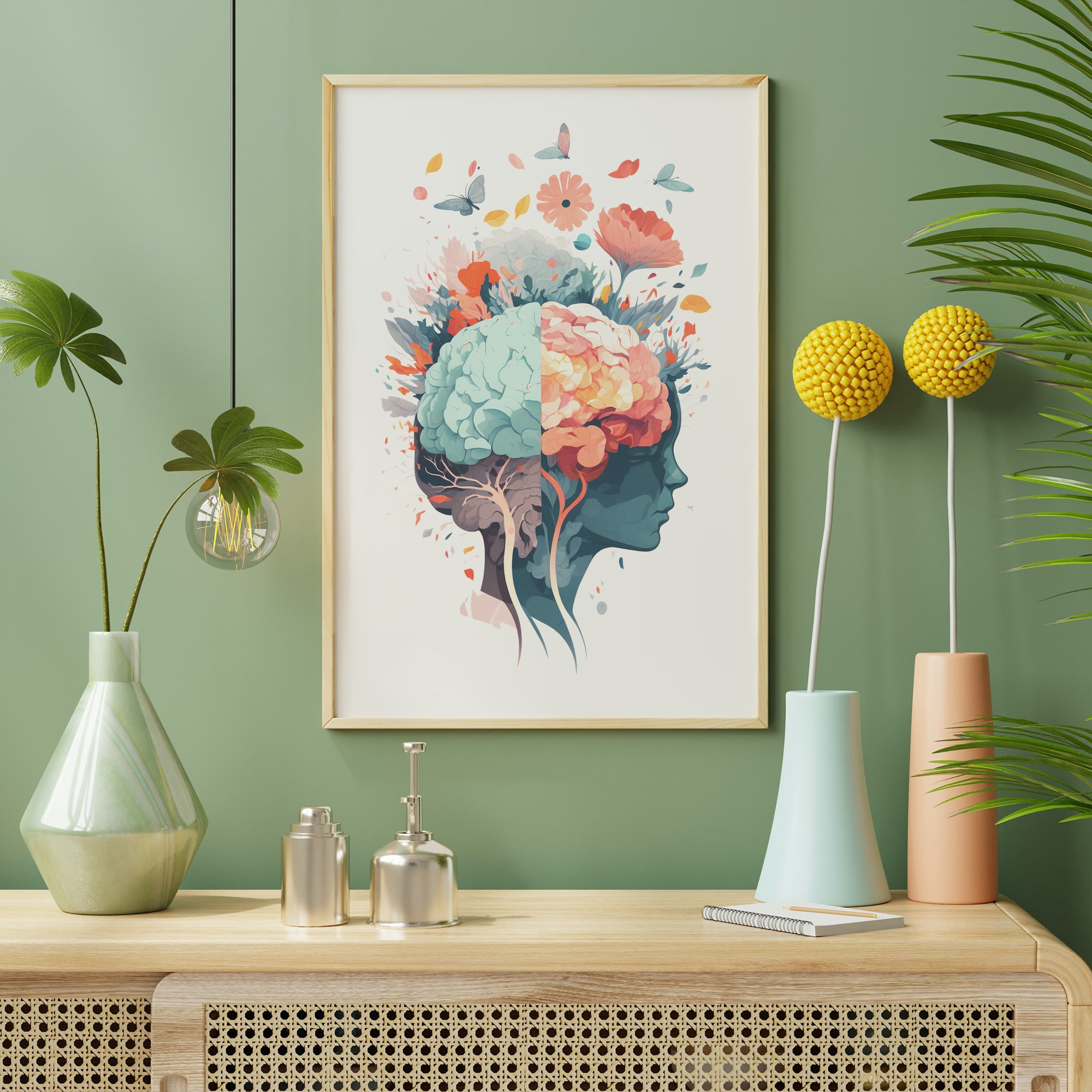 Floral Brain Mind Poster Psychologist Office Poster, Therapist Wall Art ...