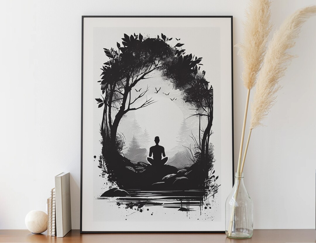 Black and White Yoga Sketch Poster - Meditation Poster, Yoga Class ...
