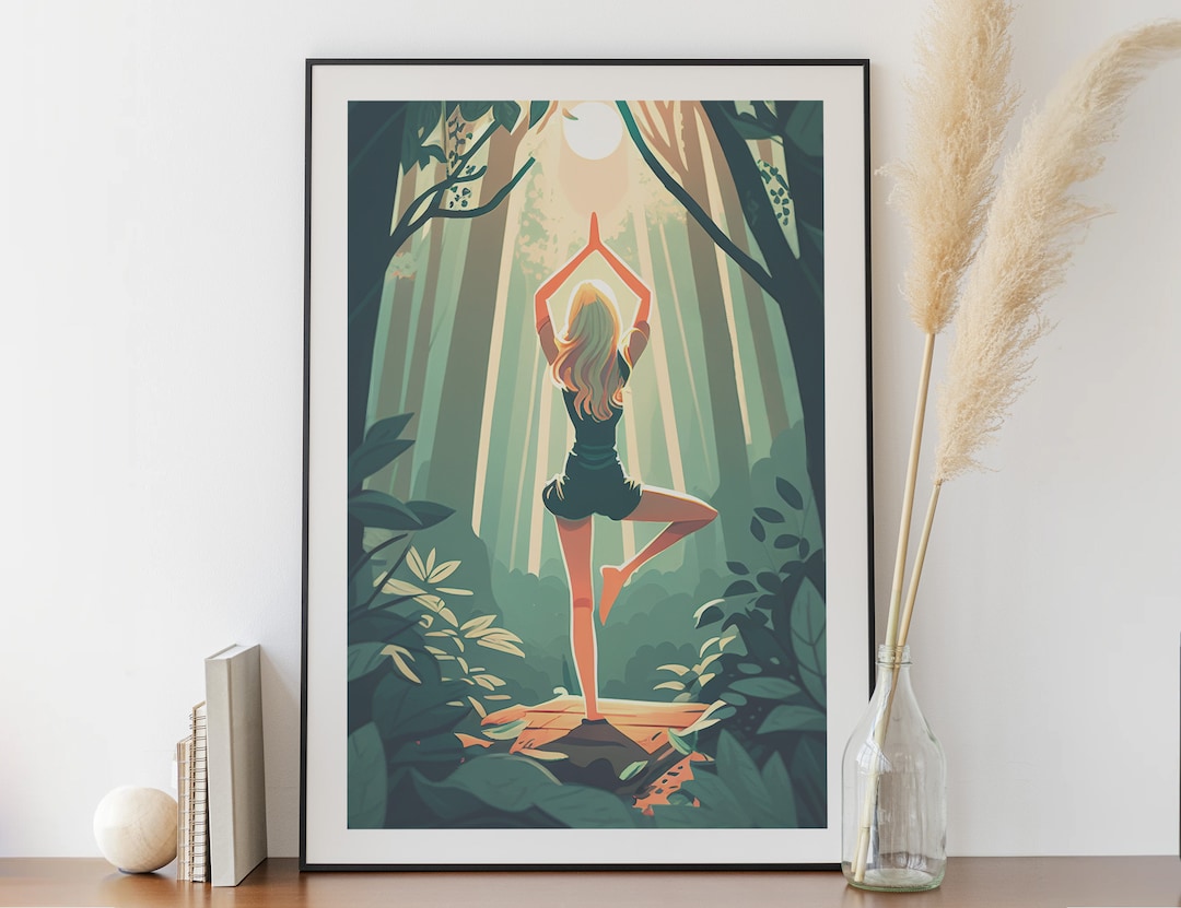 Forest Tree Pose Yoga Poster Meditation Poster, Yoga Class Poster, Yoga ...