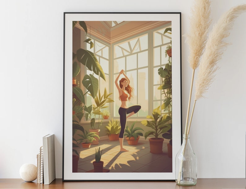 Yoga Poster Tree Pose in a Room Full of Flowers - Meditation Poster ...