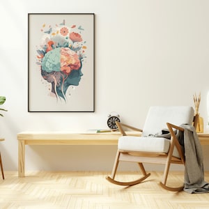 Floral Brain Mind Poster Psychologist Office Poster, Wall Art for ...