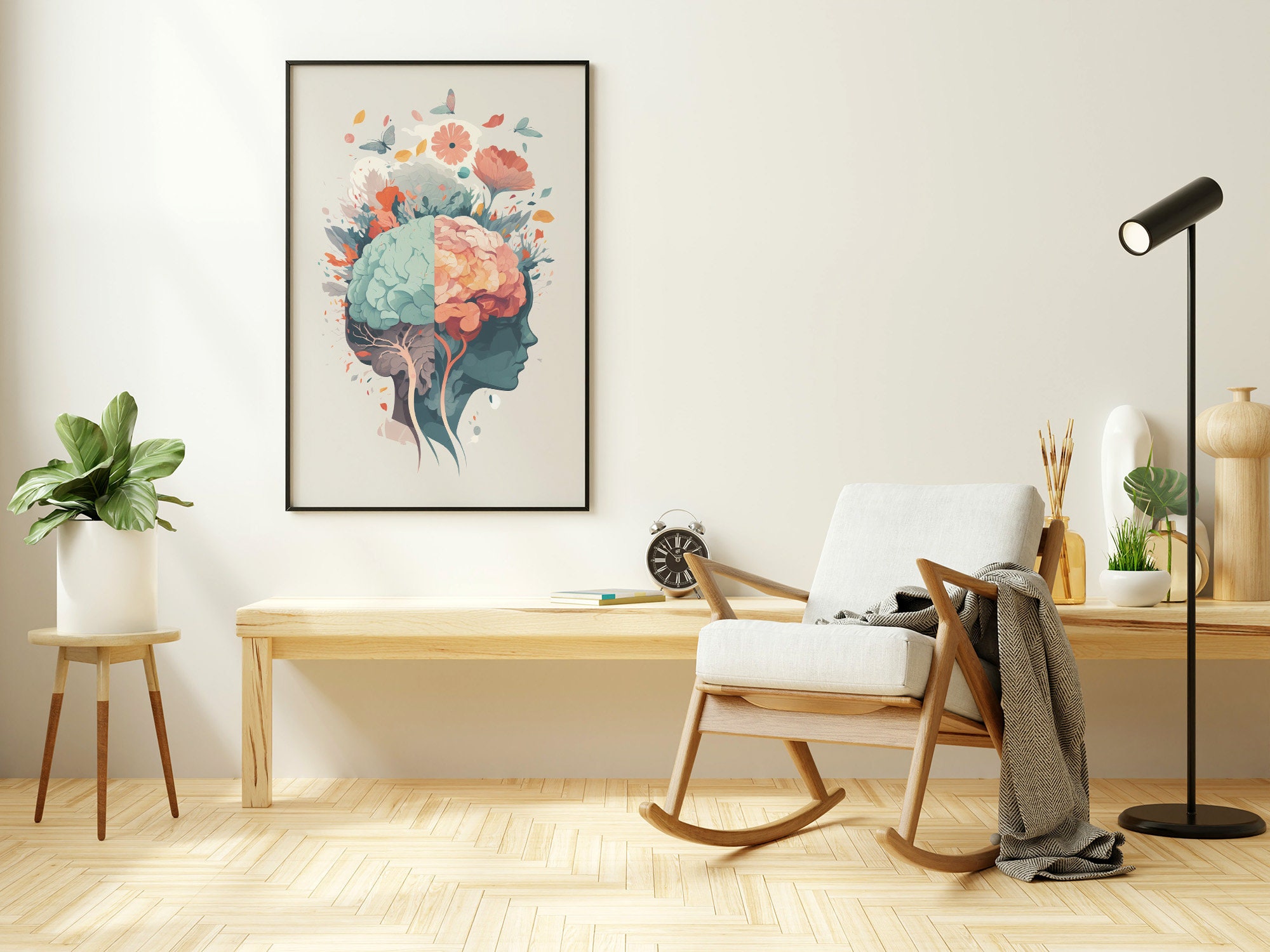 Floral Brain Mind Poster Psychologist Office Poster, Therapist Wall Art ...
