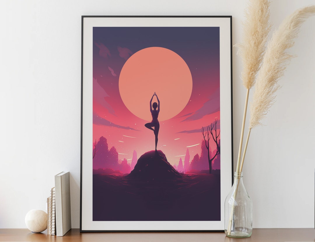 Sunset Tree Pose Yoga Poster Meditation Poster, Yoga Class Poster, Yoga ...