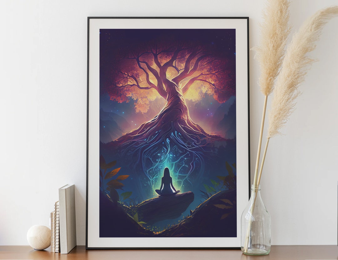 Yoga Poster Meditation and Soul Under the Tree of Life Yoga Class ...