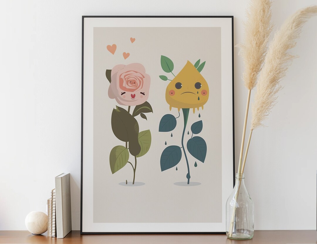 Happy and Sad Rose Poster - Psychologist Office Poster, Therapist Wall ...