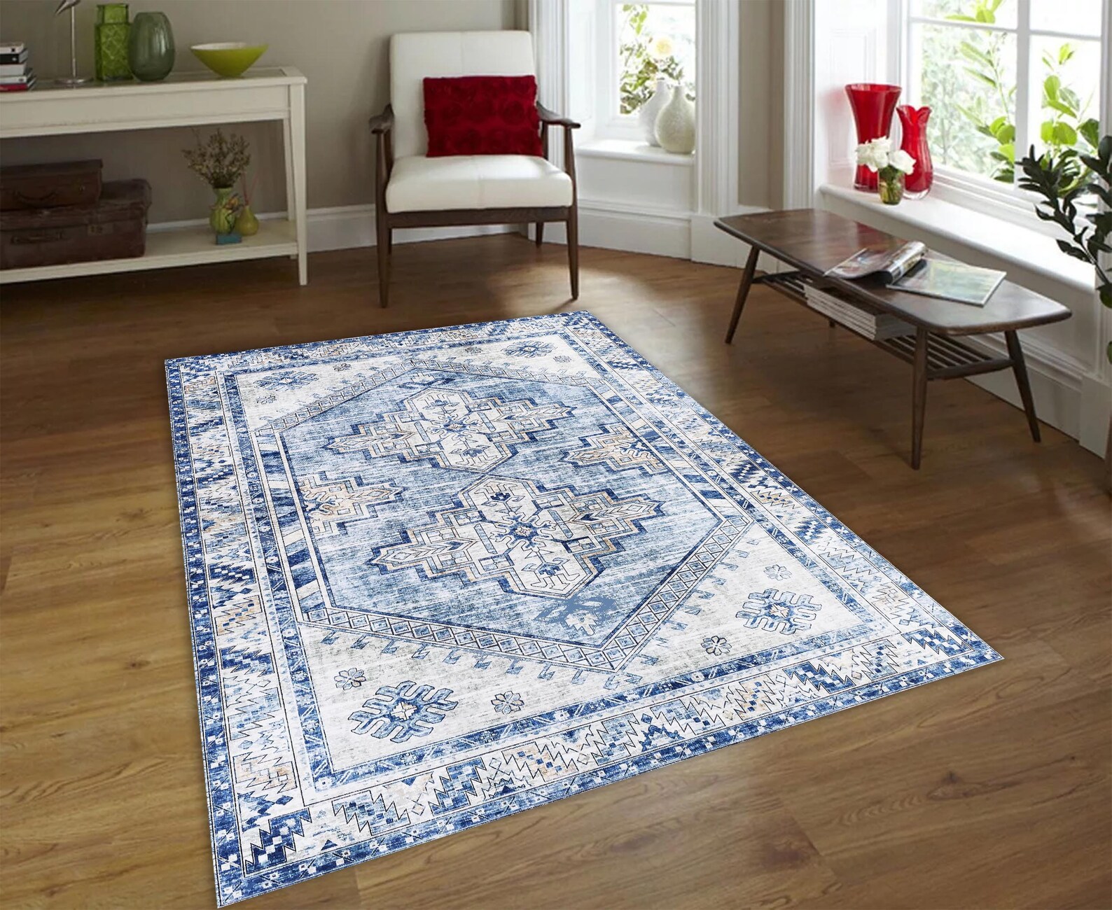 Turkish Rug Blue, Heriz Rug 3x5, Oriental Rug 8x10, Rug for Living Room ...