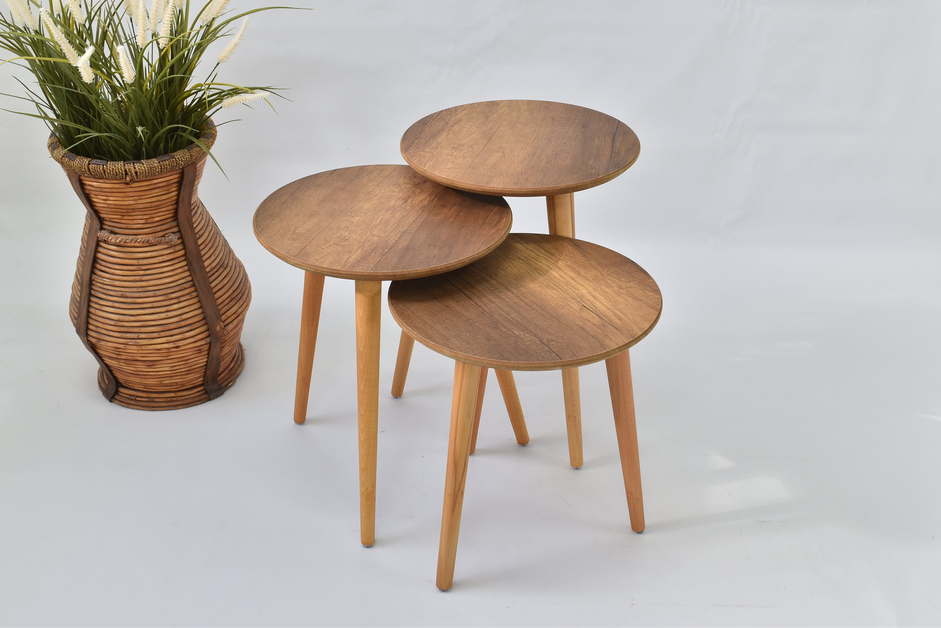 Rustic Solid Nesting Tables, Coffee Table Set, Nest of Tables , Round ...