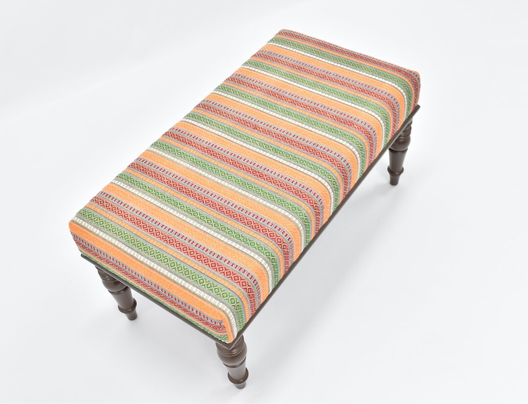 Upholstered Bench, Wood Bench, Long Ottoman Bench Ethnic Kilim ...