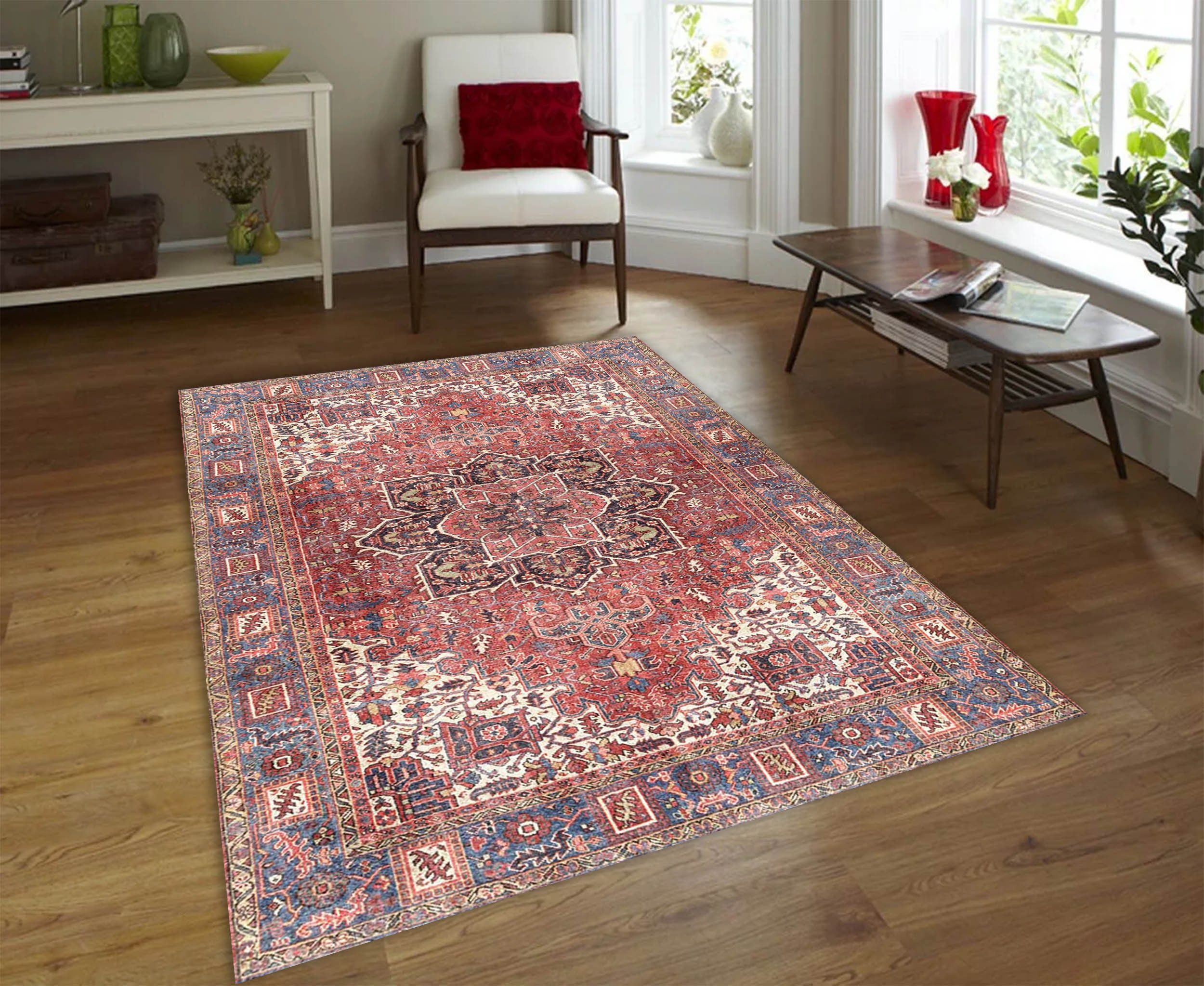 Turkish Red Rug, Persian Vintage Style Carpet Ethnic Oriental Rug 5x8 ...