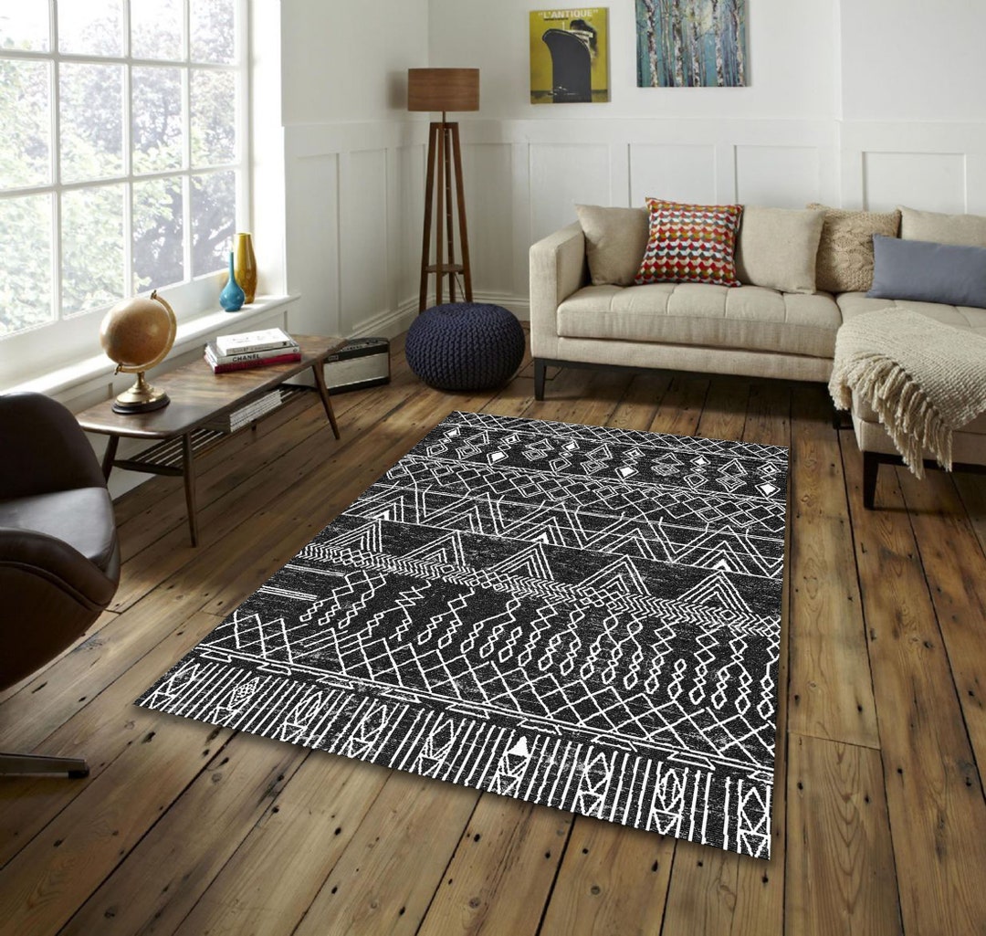 Super Soft Black Aztec Rug Boho Interior Rug Moroccan Berber Living ...