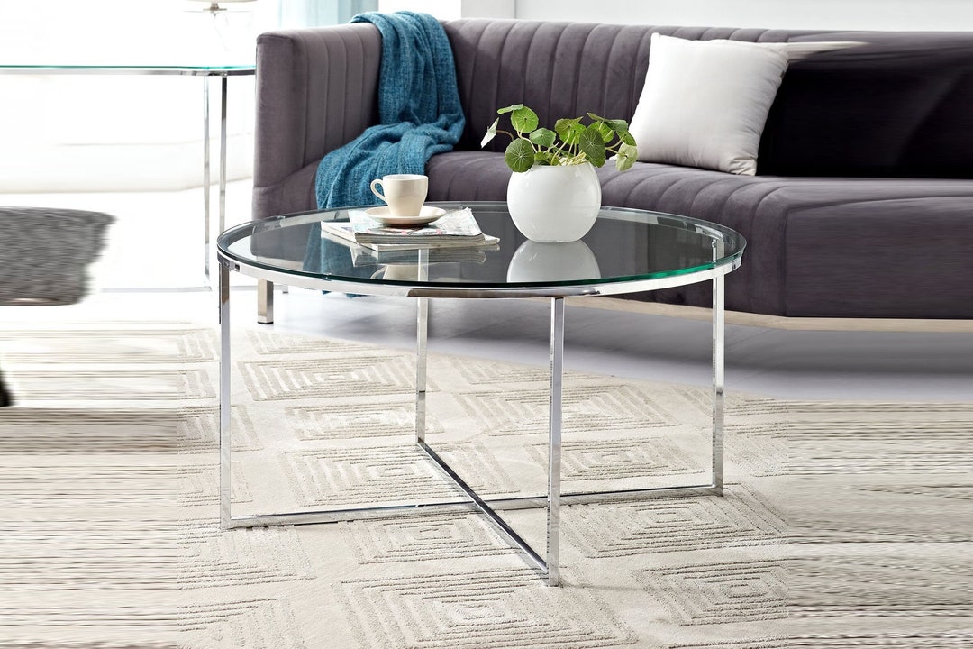 Modern Coffee Table Unbreakable Glass Top Coffee Table Chrome and Black ...