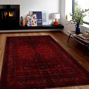 Bold Red Afghan Rug, Afghan Carpet for Cosy Bedroom, Machine Washable ...