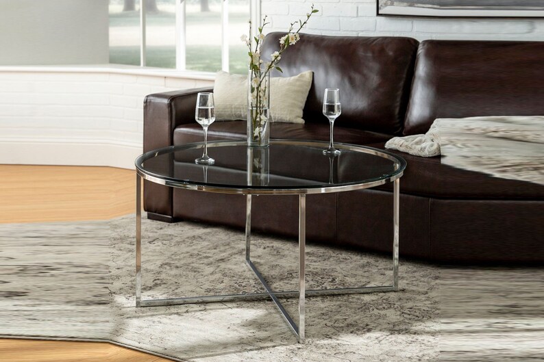 Modern Coffee Table Unbreakable Glass Top Coffee Table Chrome and Black ...