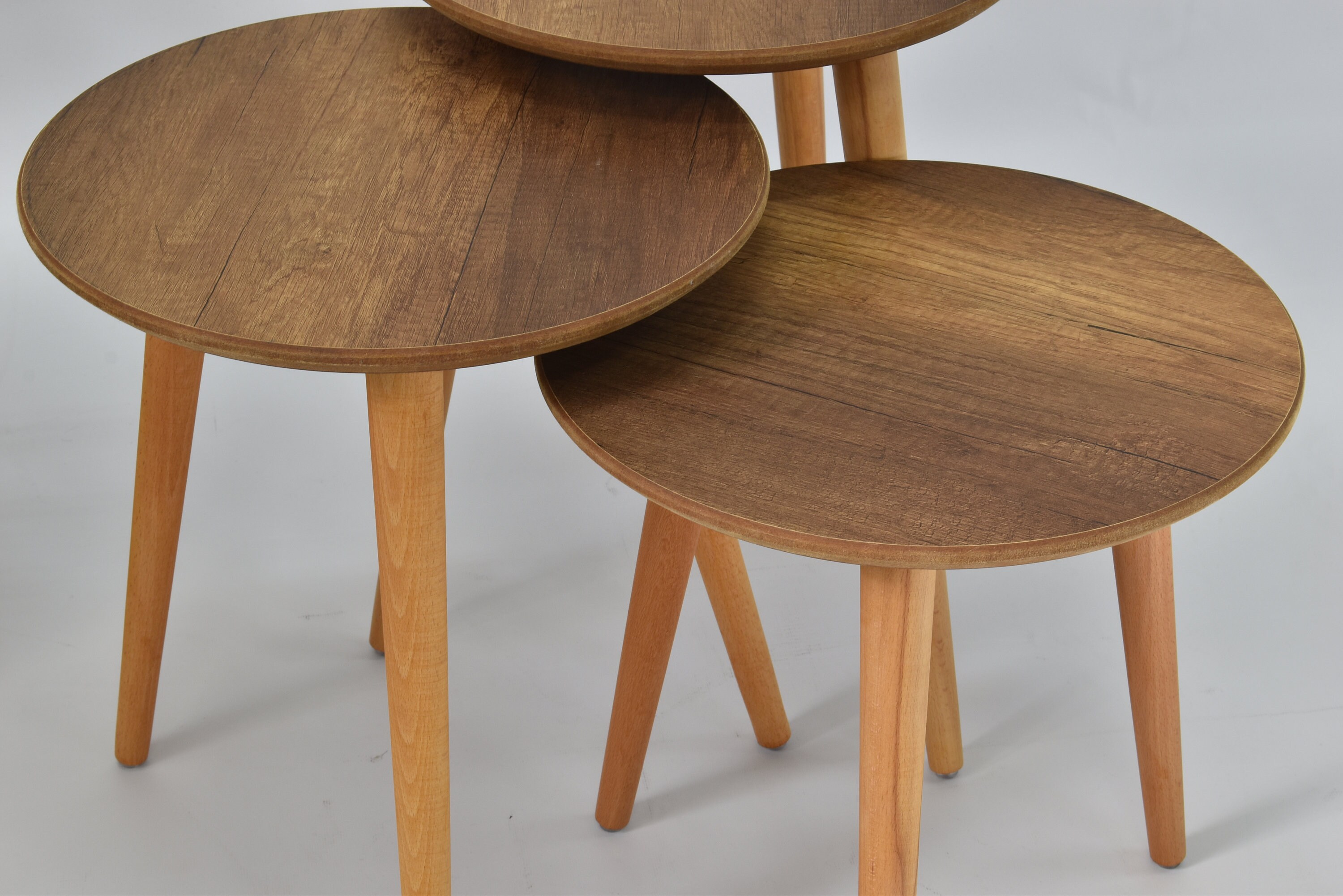 Rustic Solid Nesting Tables, Coffee Table Set, Nest of Tables , Round ...