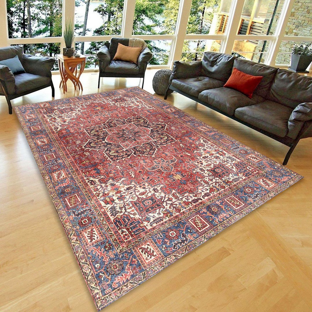 Turkish Red Rug, Persian Vintage Style Carpet Ethnic Oriental Rug 5x8 ...