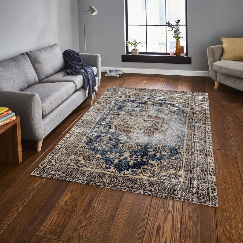 Navy Blue Distressed Abstract Vintage Style Area Rug Soft Durable ... Navy Blue Distressed Abstract Vintage Style Area Rug Soft Durable ...