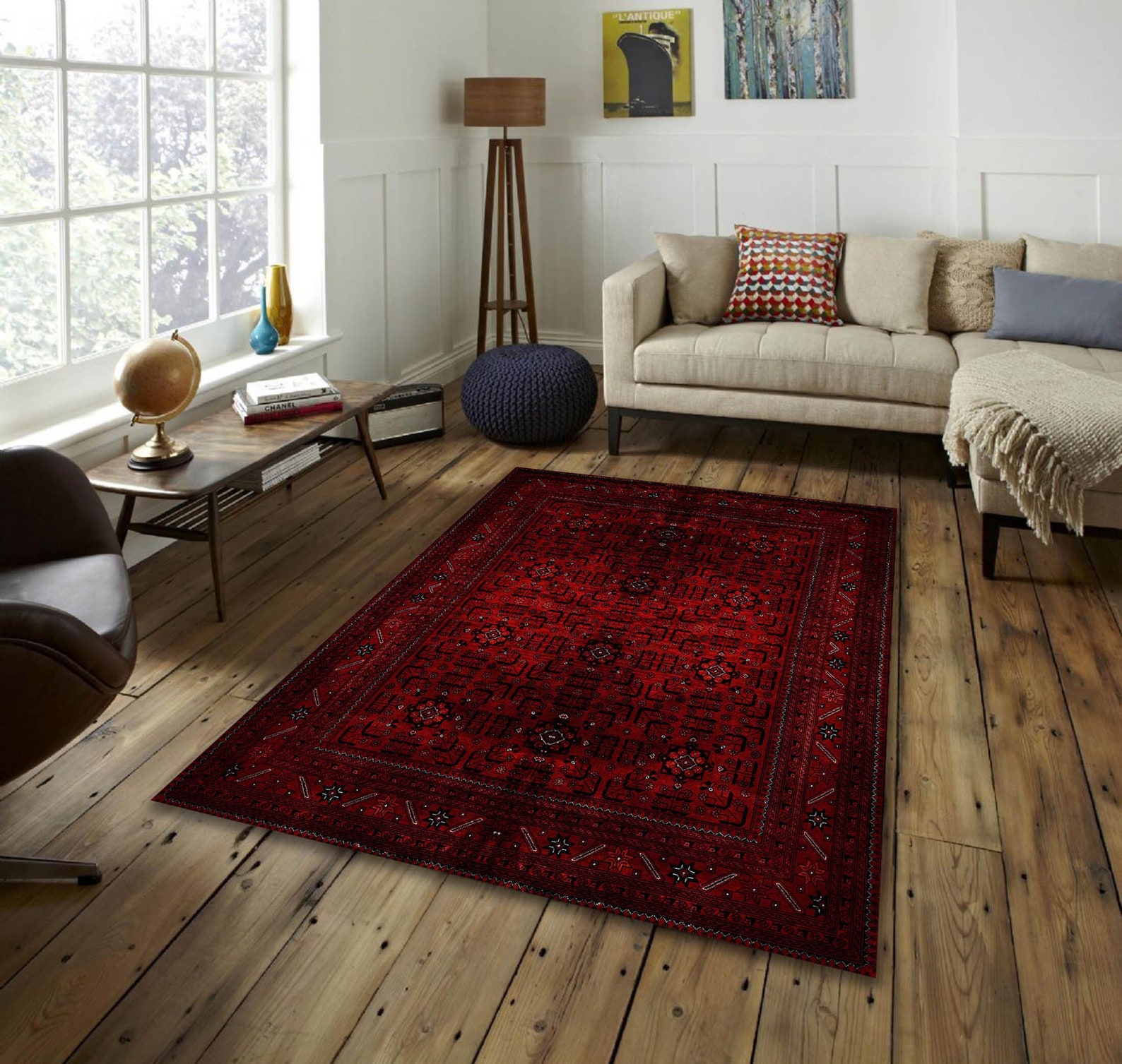 Bold Red Afghan Rug, Afghan Carpet for Cosy Bedroom, Machine Washable ...