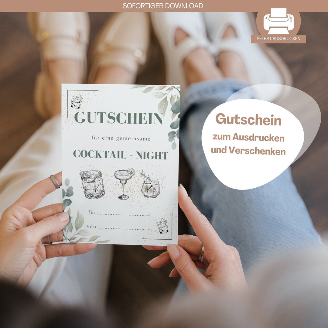 Voucher Cocktail Evening Gift to Print Out Voucher Cocktail Bar Visit ...