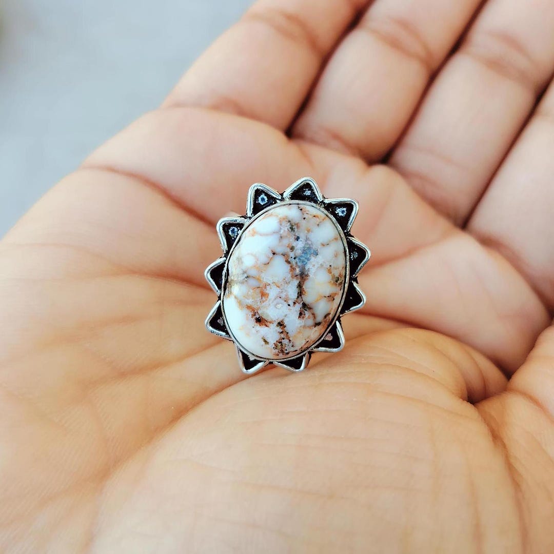 Natural Horse Magnesite Gemstone Ring, 925 Sterling Silver ! Boho ...