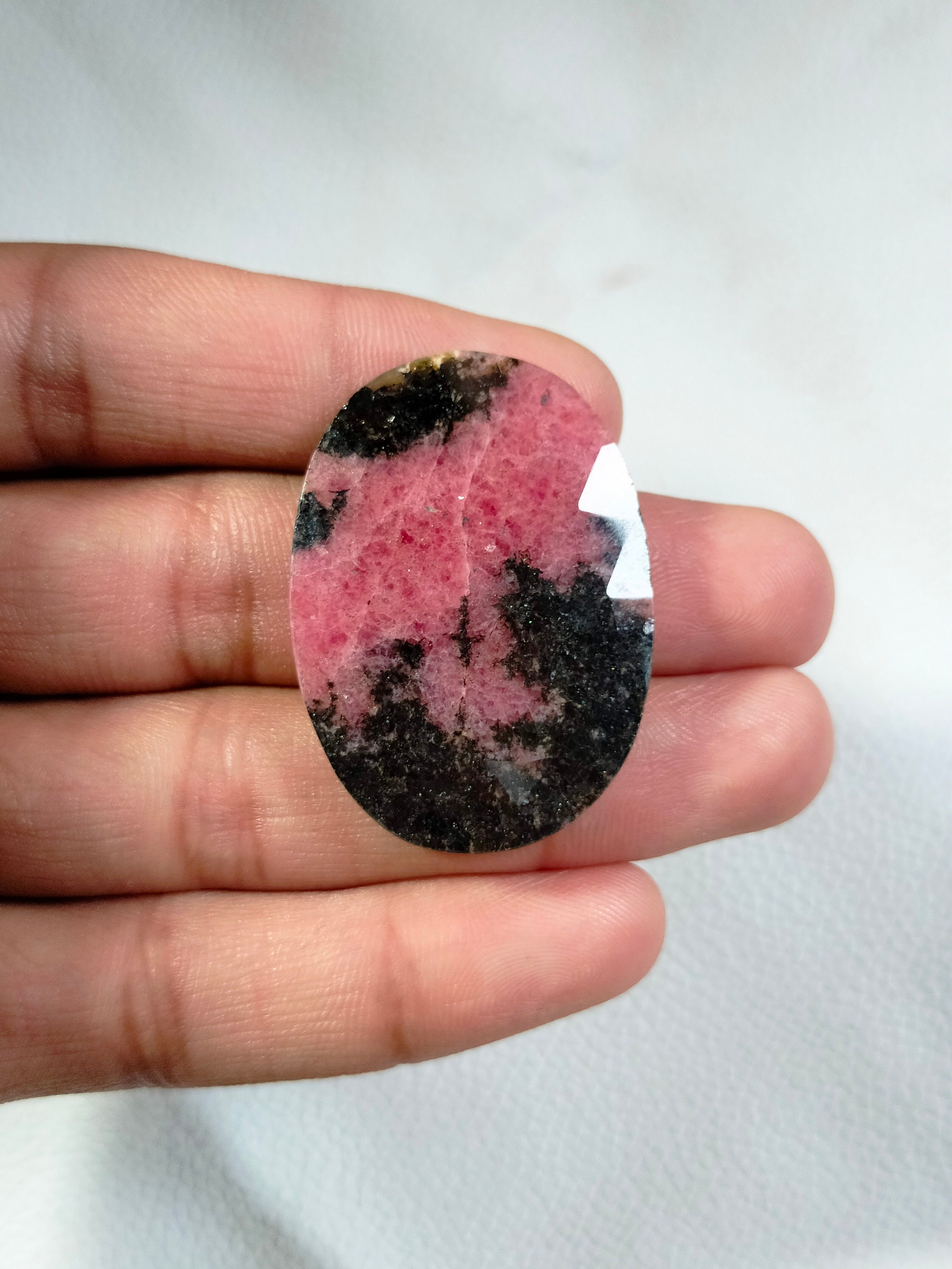 Rhodonite Both Side Faceted Cut Smooth Polish Oval Shape Loose Gemstone ...