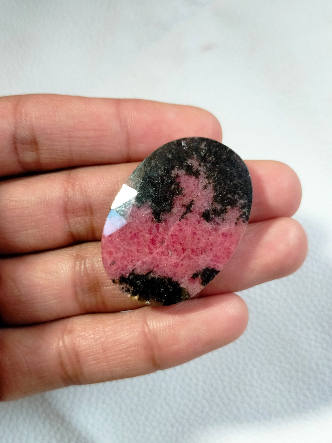 Rhodonite Both Side Faceted Cut Smooth Polish Oval Shape Loose Gemstone ...